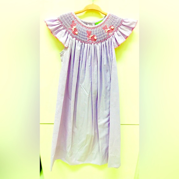 Dresses | Pink Bunny Smocked Dress Lavender Gingham Print | Poshmark